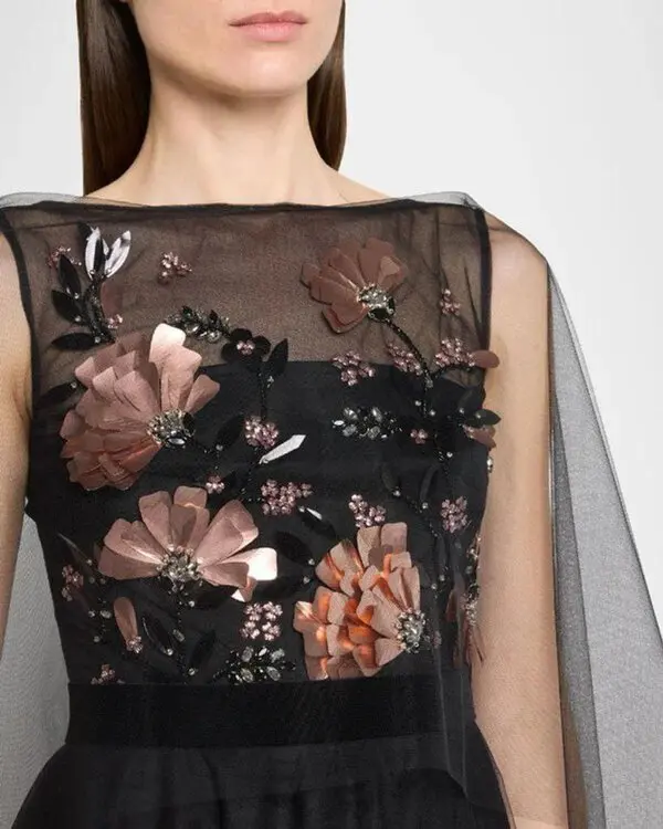 Talbot Runhof Embroidered Tulle Cape Ball Gown