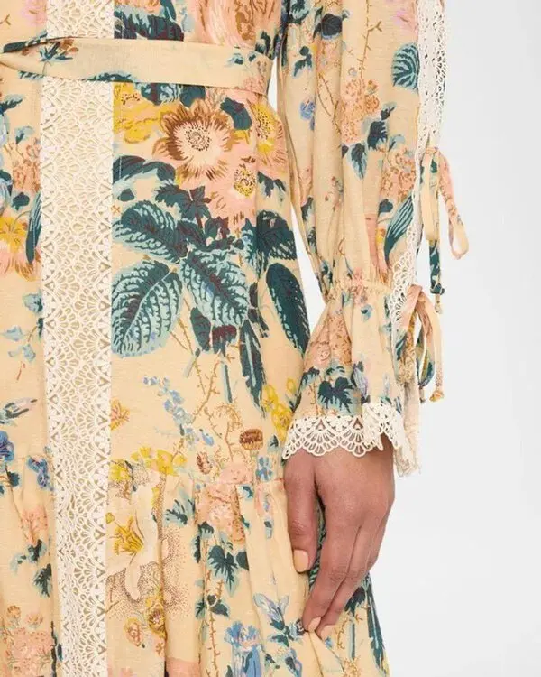 Kobi Halperin Beli Lace Trim Long-sleeve Dress - Chai Multi