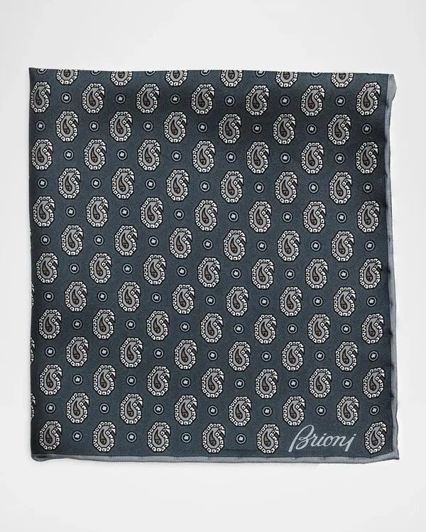 Brioni Apos;s Hand-rolled Paisley Silk Pocket Square - Graphite