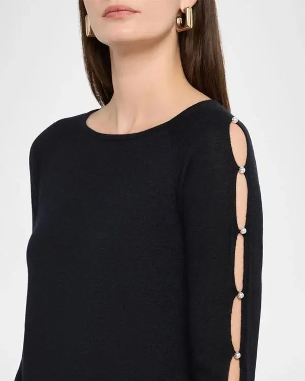 Neiman Marcus Cashmere Bead-embellished Cutout Sweater