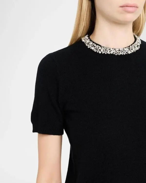 Neiman Marcus Cashmere Crystal-trim Sweater - Black