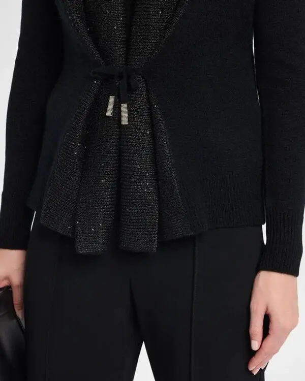 Neiman Marcus Cashmere Sequin Shawl-collar Cardigan - Black
