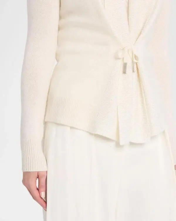 Neiman Marcus Cashmere Sequin Shawl-collar Cardigan - White