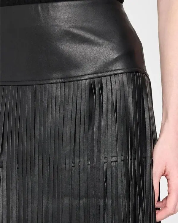 L & APOS;AGENCE Karoline Faux-leather Fringe Maxi Skirt