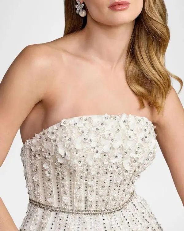 Mac Duggal Strapless Beaded Fit-&-flare Midi Dress