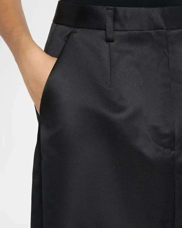 Co Tailored Duchess Satin Midi Pencil Skirt - Black