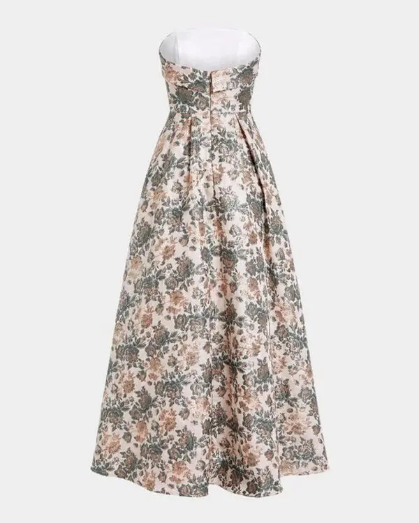 Mac Duggal Petite Floral Brocade Strapless A-line Gown