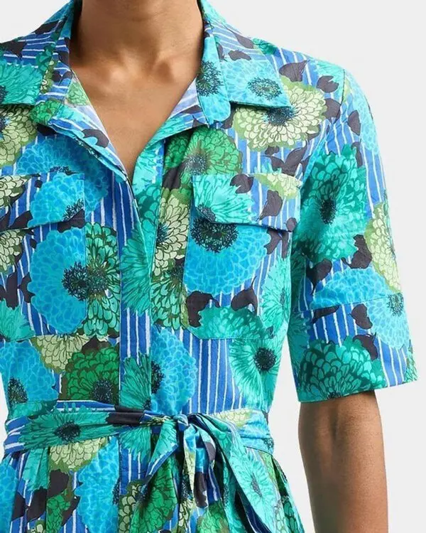 RO S GARDEN Sutton Floral Tie-waist Midi Shirtdress - Blue