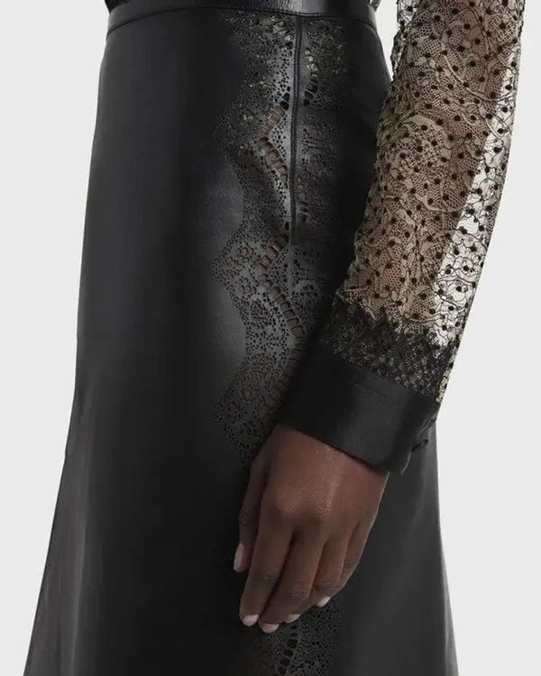 TOM FORD Lace Laser-cut Leather Skirt