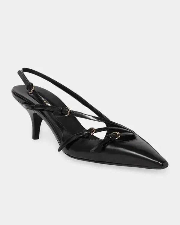 Miu Miu Multi-buckle 55mm Leather Slingback Pumps - Nero