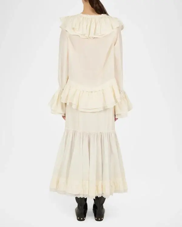 GANNI Ruffled Silk-blend Blouse