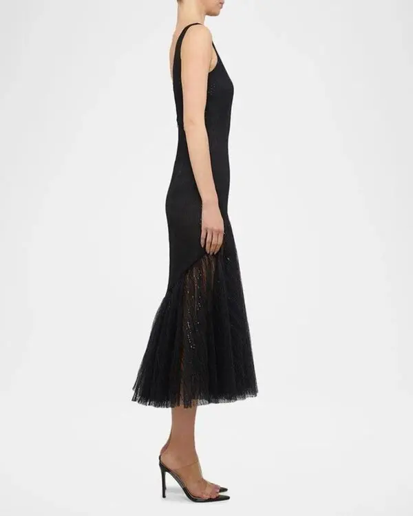 Prabal Gurung Bateau-neck Sequined Semi-sheer Midi Dress