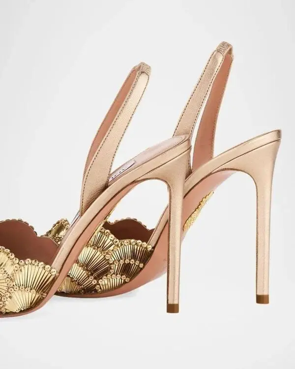 AQUAZZURA 105mm Ce Soir Sequined Leather Slingback Sandals - Light Copp
