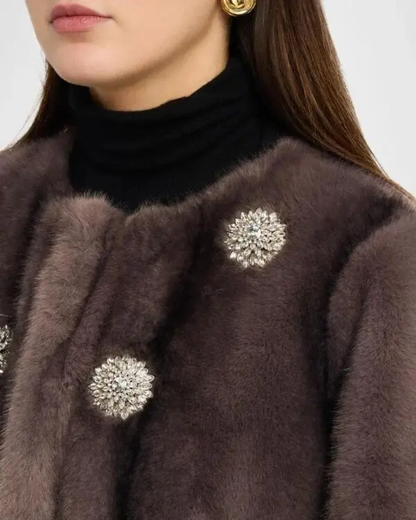 Cinq À Sept Benson Rhinestone Dahlia Faux Fur Coat