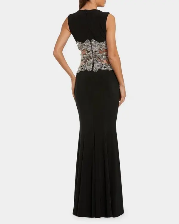 Mac Duggal Beaded-waist Sleeveless Jersey Gown