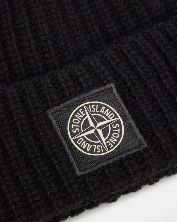 STONE ISLAND Apos;s Rib-knit Wool Beanie - Black
