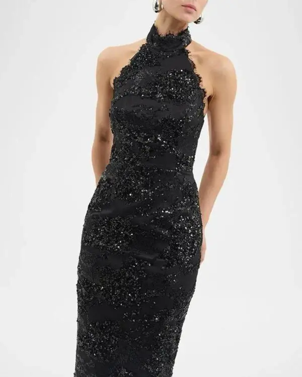 Rebecca Vallance Beau Sequined Halterneck Gown - Black
