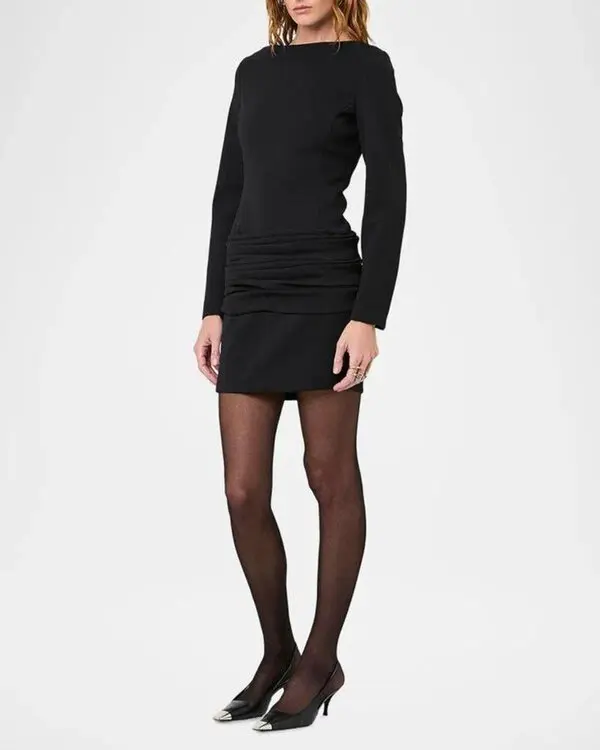 NICHOLAS Olivia Ruched Boatneck Mini Dress - Black