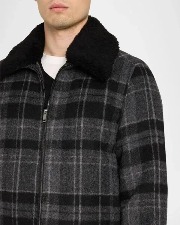 Bugatchi Apos;s Plaid Wool-blend Faux-shearling Jacket