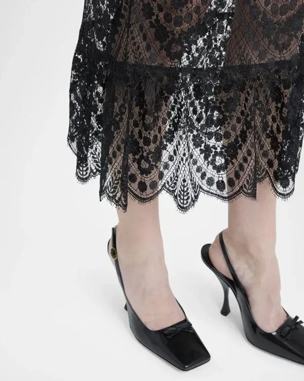Dolce & Gabbana Sheer Chantilly Lace Ruffle Midi Skirt