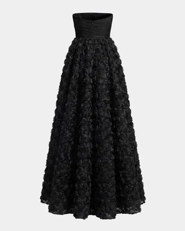 Mac Duggal Strapless Rosette Lace Ballgown