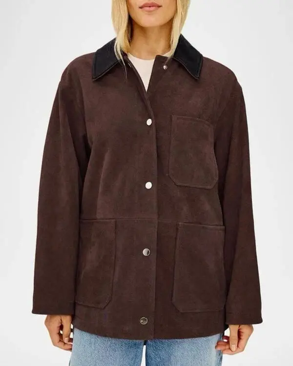 Rails Jaxton Suede Contrast-collar Jacket - Espresso