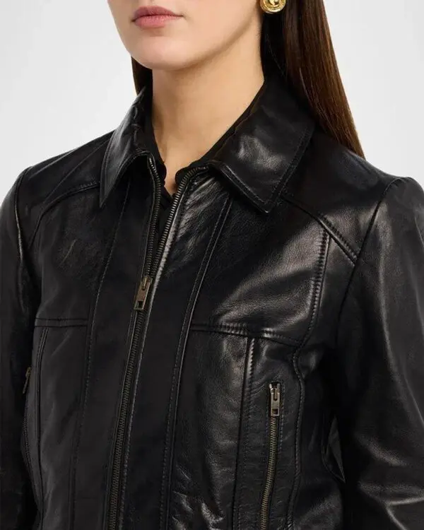 NILI LOTAN Sue Leather Bomber Jacket