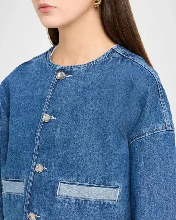 L & APOS;AGENCE Verona Collarless Denim Jacket
