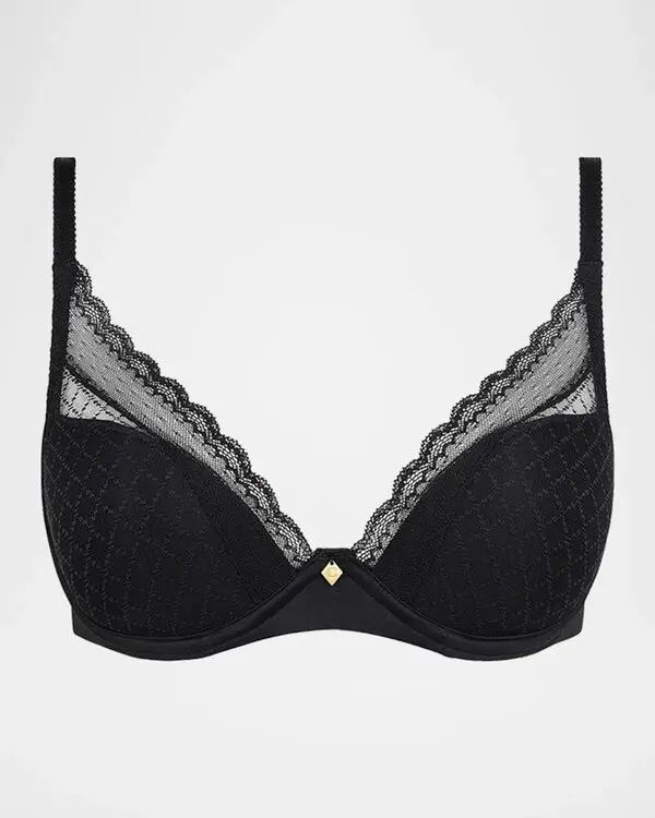 Chantelle Magique Minimize Lace-trim Satin Bra - Black