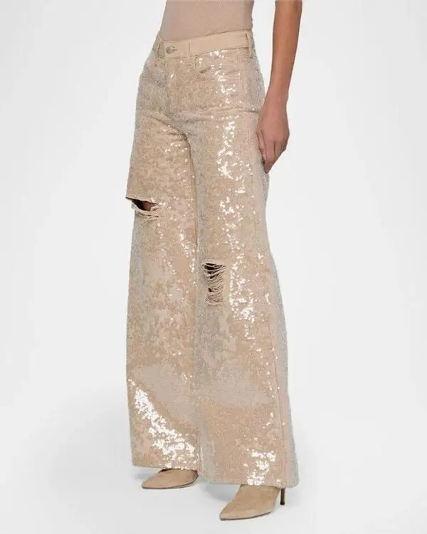 L & APOS;AGENCE Quincy Sequined Wide-leg Jeans
