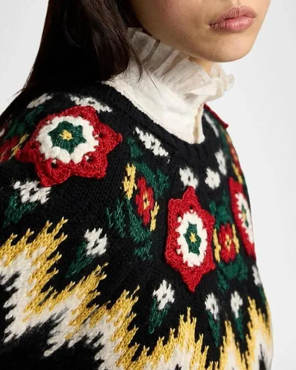 Ralph Lauren Fair-isle-inspired Wool-cotton Sweater - Black