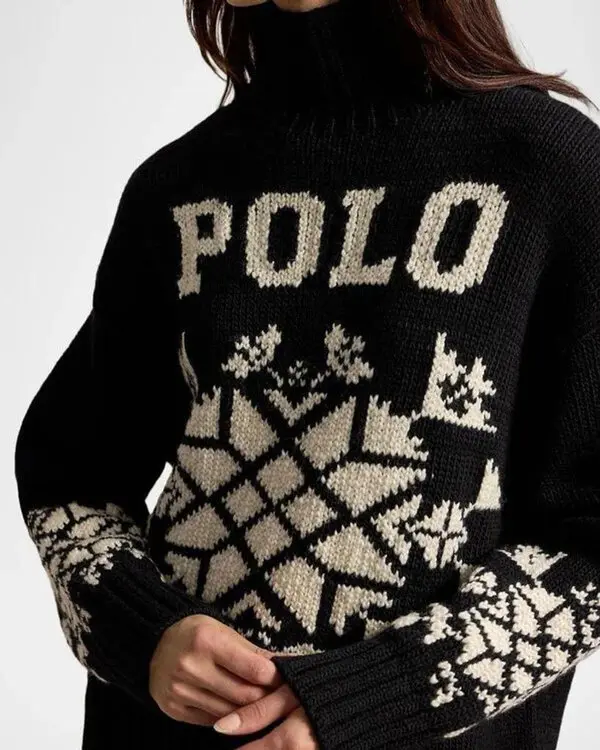 Ralph Lauren Snowflake Turtleneck Wool-blend Sweater - Black