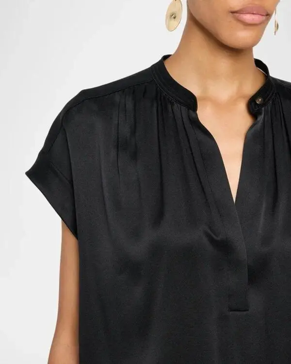 Vince Gathered Cap-sleeve Silk Top