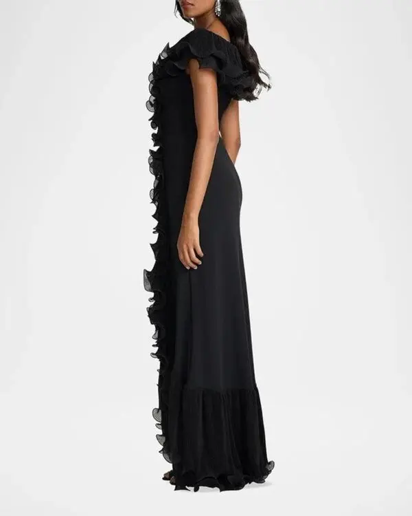 Tadashi Shoji Leandra Ruffled Trumpet Gown - Black