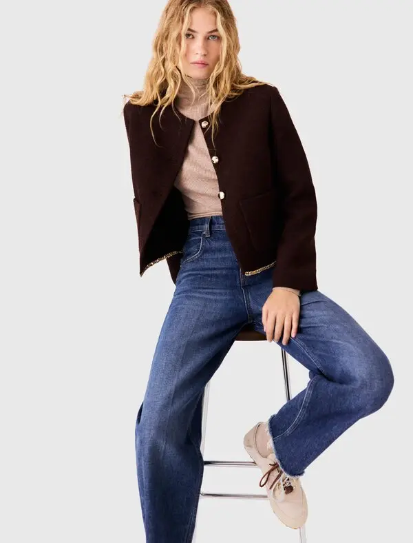 Maje Tweed Jacket With Chain Trim