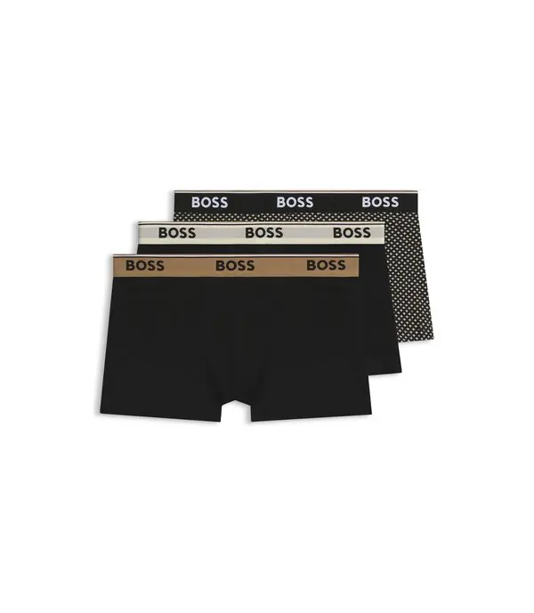 BOSS Three-pack Of Logo-detail Trunks In Stretch Cotton
