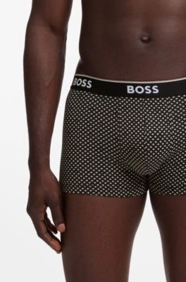 BOSS Three-pack Of Logo-detail Trunks In Stretch Cotton