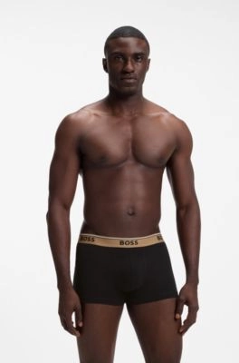 BOSS Three-pack Of Logo-detail Trunks In Stretch Cotton