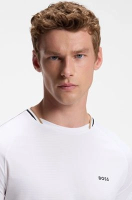 BOSS Active Slim-fit T-shirt With Signature-stripe Collar