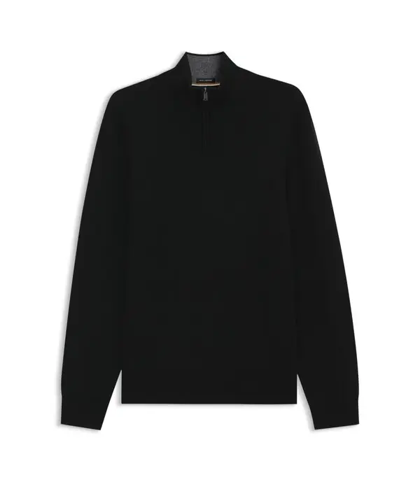 BOSS Zipper-neck Sweater In Virgin Wool With Cashmere - Black