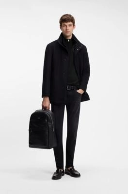 BOSS Zipper-neck Sweater In Virgin Wool With Cashmere - Black