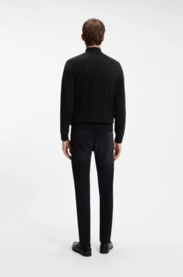 BOSS Zipper-neck Sweater In Virgin Wool With Cashmere - Black