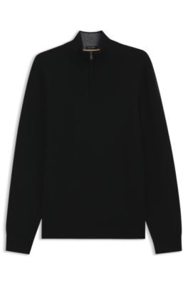 BOSS Zipper-neck Sweater In Virgin Wool With Cashmere - Black