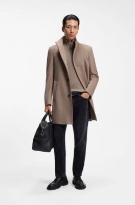 BOSS Zipper-neck Sweater In Virgin Wool With Cashmere - Light Brown