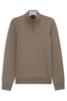 BOSS Zipper-neck Sweater In Virgin Wool With Cashmere - Light Brown