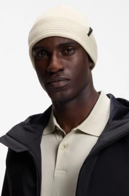 BOSS Knit Beanie In Temperature-regulating Stretch Fabric