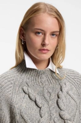 BOSS Cable-knit Sweater In Mouliné Virgin Wool