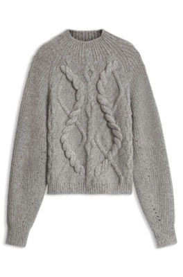 BOSS Cable-knit Sweater In Mouliné Virgin Wool