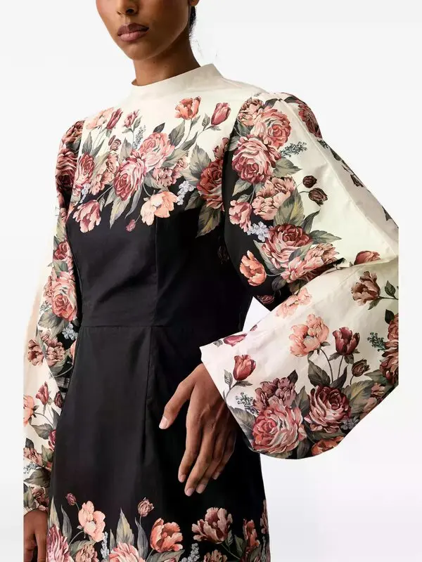 Farm Rio Winter-floral Long-sleeve Mini Dress
