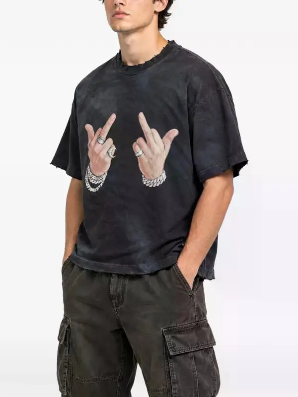 WARMAN Graphic-print Distressed T-shirt
